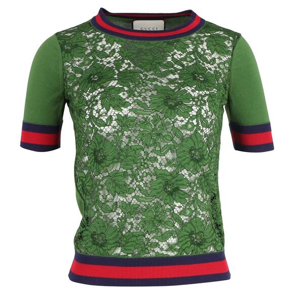 Gucci | Tops | Gucci Knitted Floral Lace With Webbing Collar And Hems ...